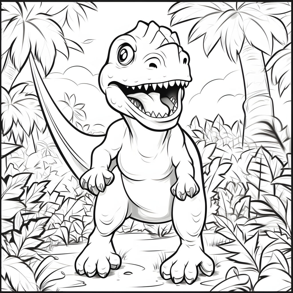 Ein einfacher Cartoon-T-Rex in einem Dschungel - Kinderschatzkiste